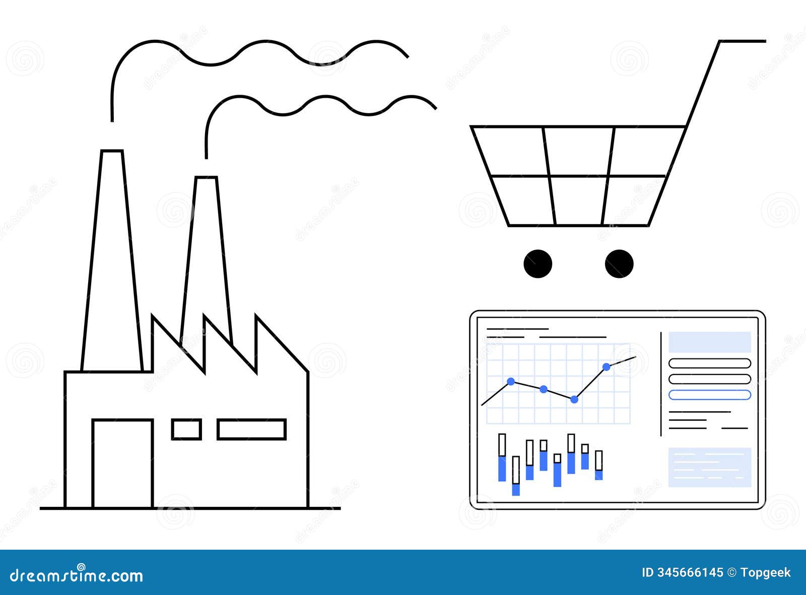 Industrial Factory, Shopping Cart, and Data Analytics on Screen ...