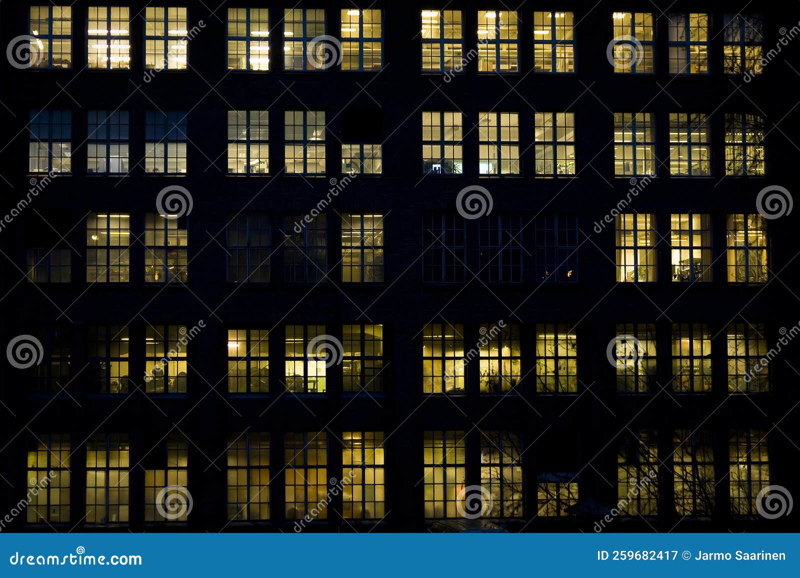Factory windows at night stock image. Image of time - 259682417