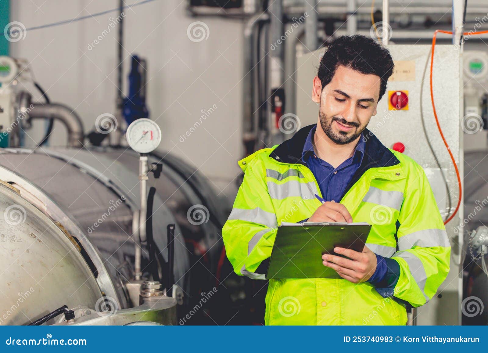Factory Worker Arab Hispanic Engineer Working in Factory Checking ...