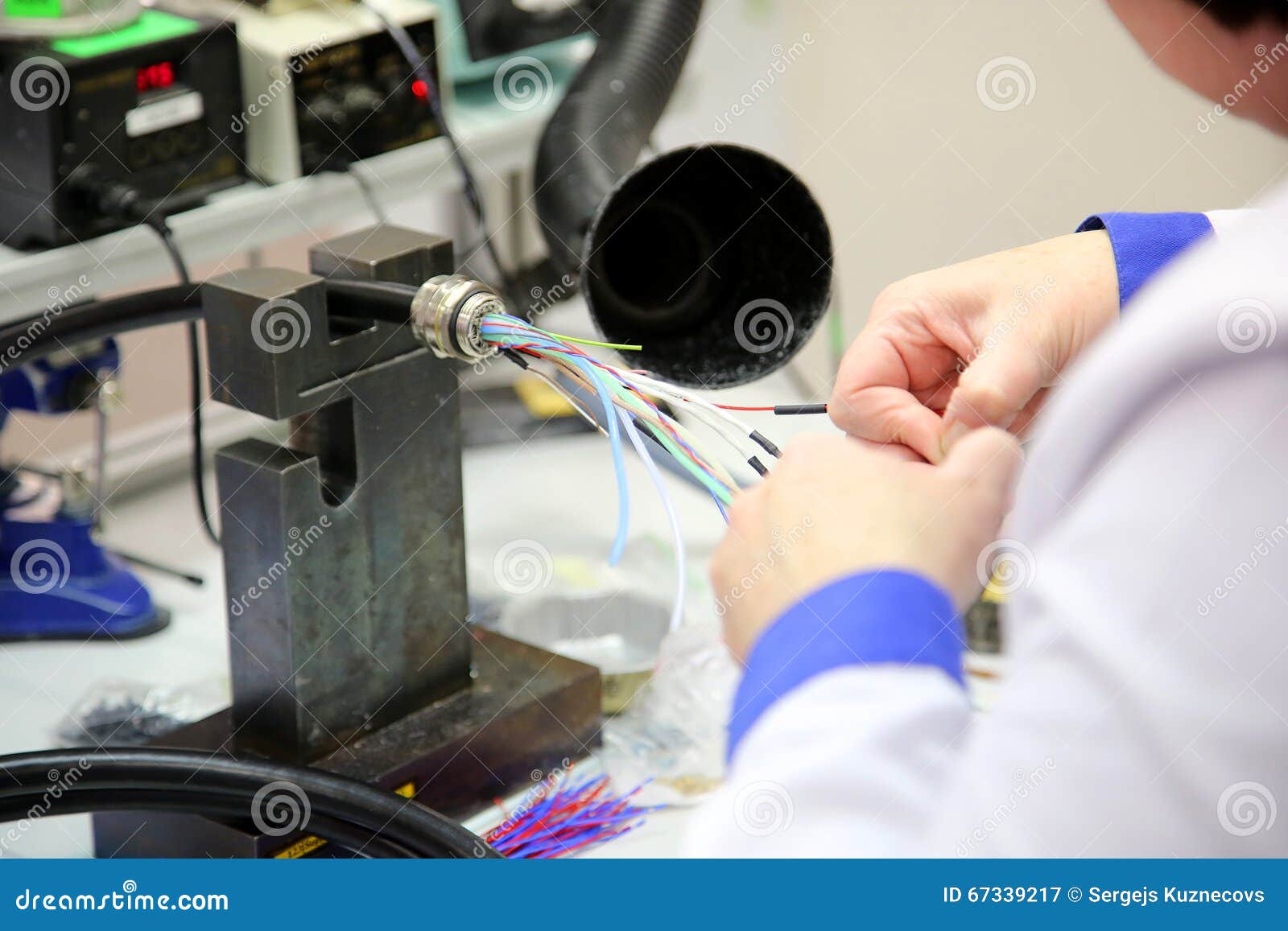 Factory Worker Assembles the Cable Connections Stock Image - Image of ...