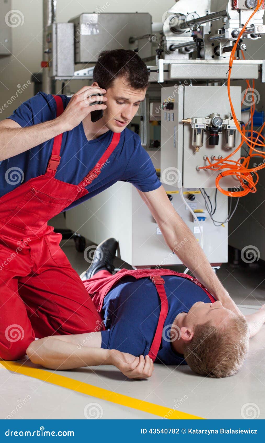 Factory Worker Calling for Help after Accident Stock Photo - Image of ...
