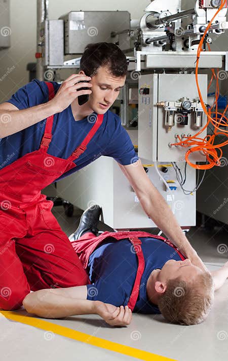Factory Worker Calling for Help after Accident Stock Photo - Image of ...