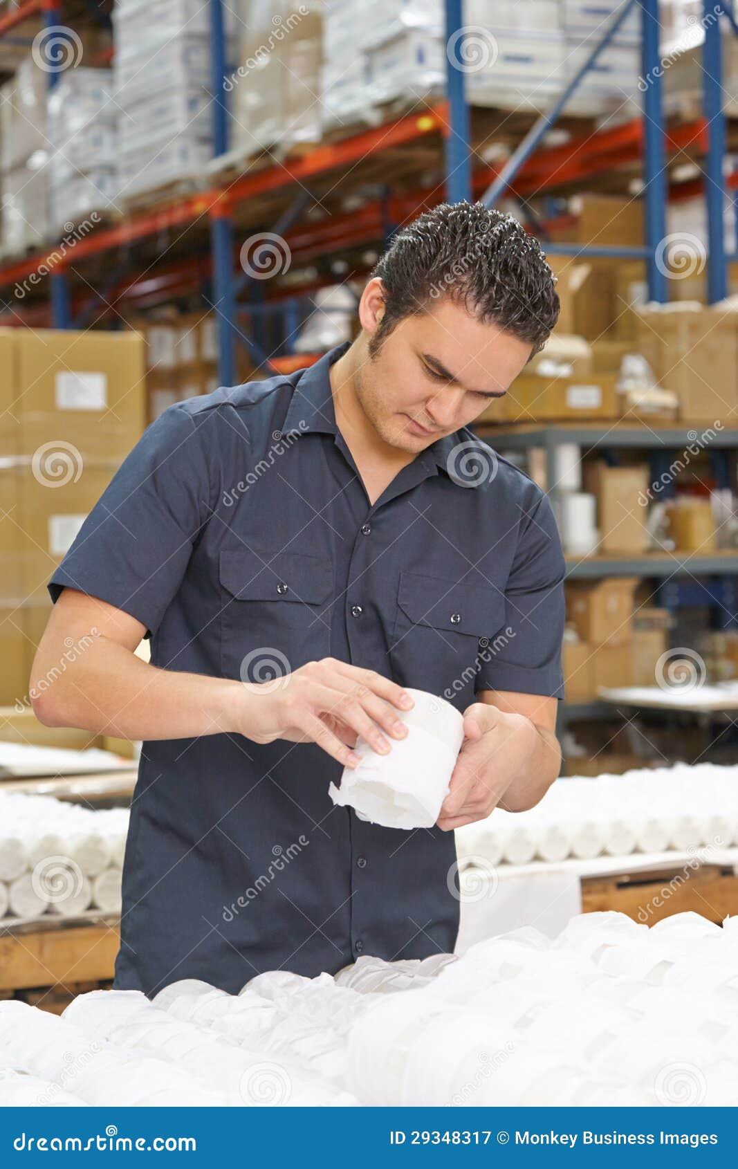 Factory Worker Checking Goods on Production Line Stock Image - Image of ...
