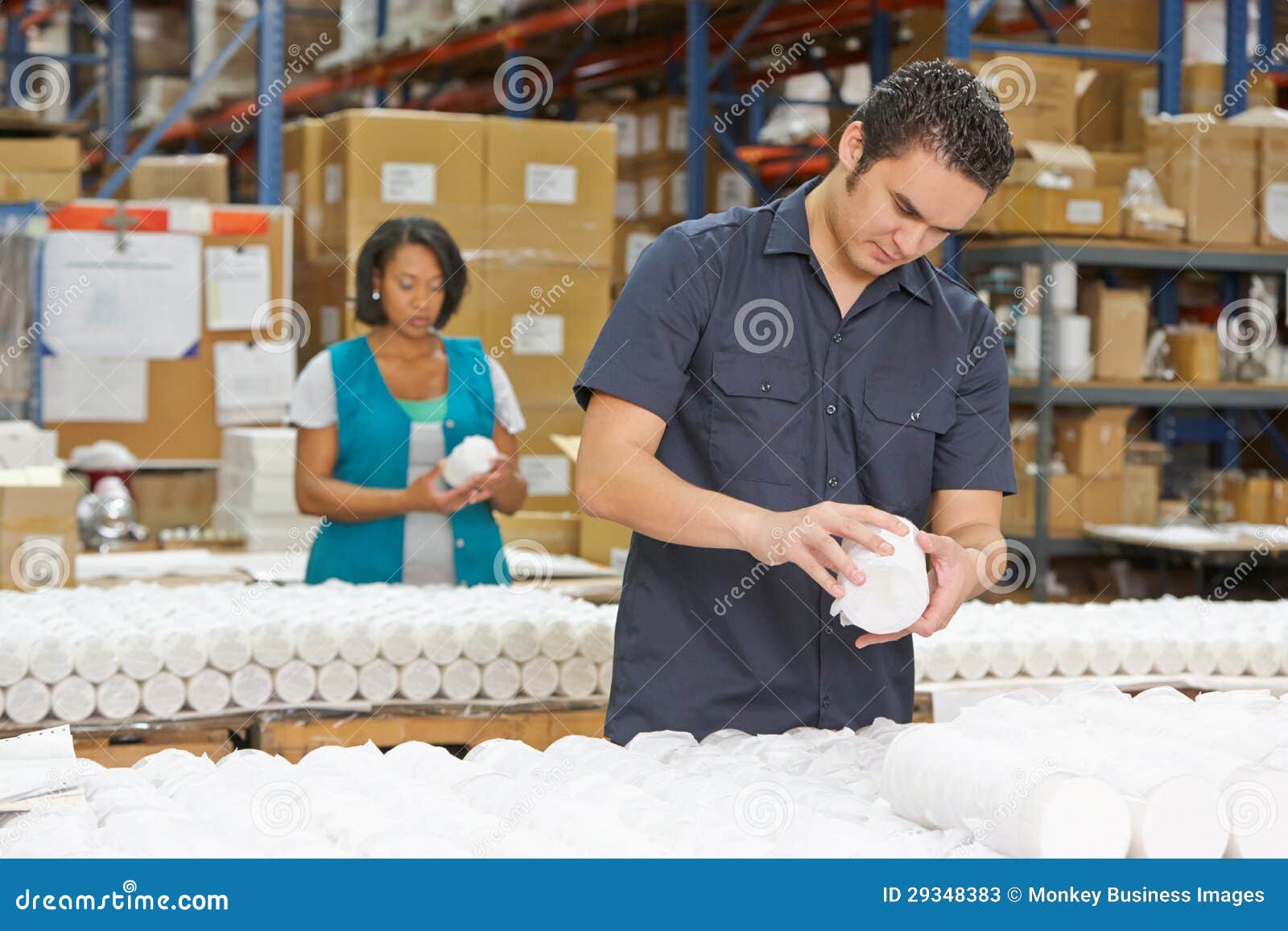Factory Worker Checking Goods on Production Line Stock Image - Image of ...