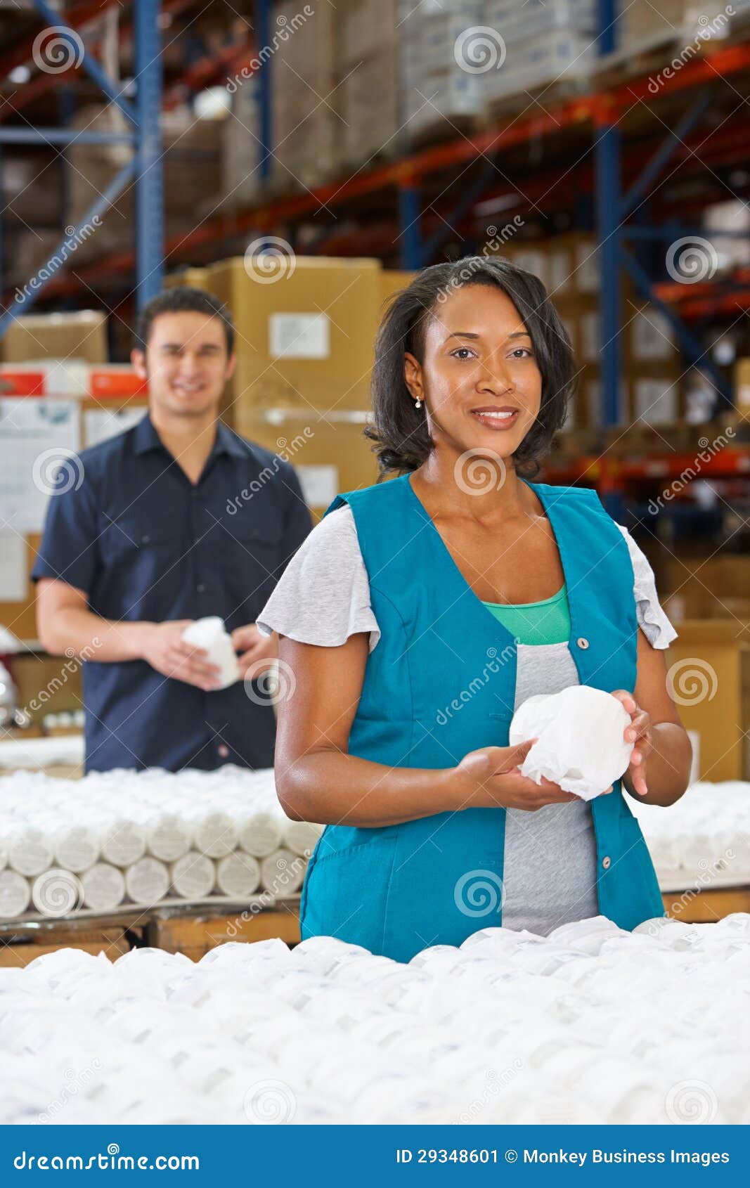 Factory Worker Checking Goods on Production Line Stock Image - Image of ...