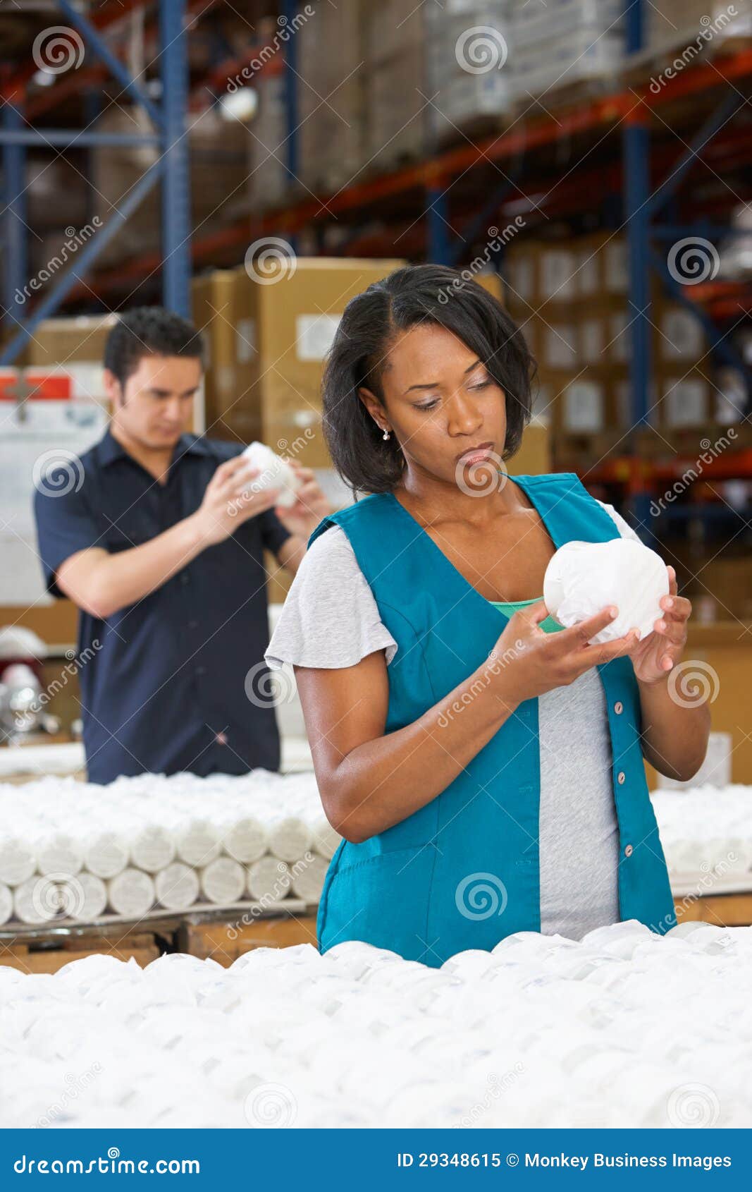 Factory Worker Checking Goods on Production Line Stock Image - Image of ...