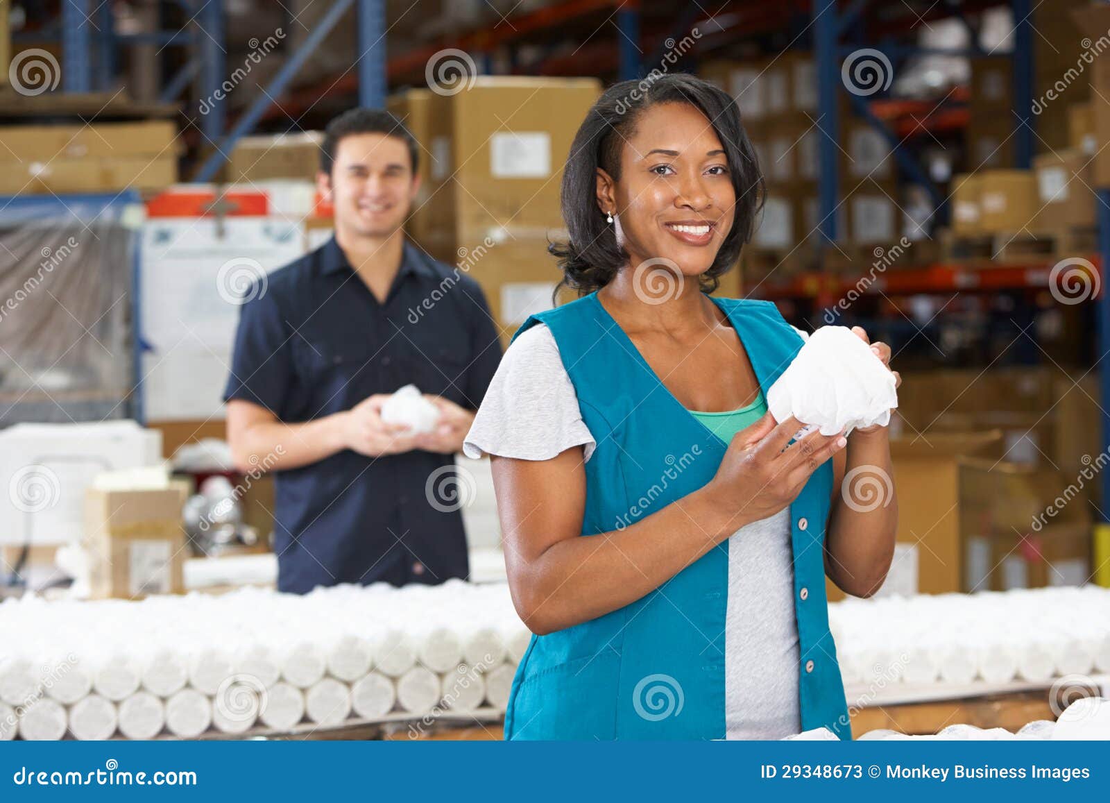 Factory Worker Checking Goods on Production Line Stock Image - Image of ...