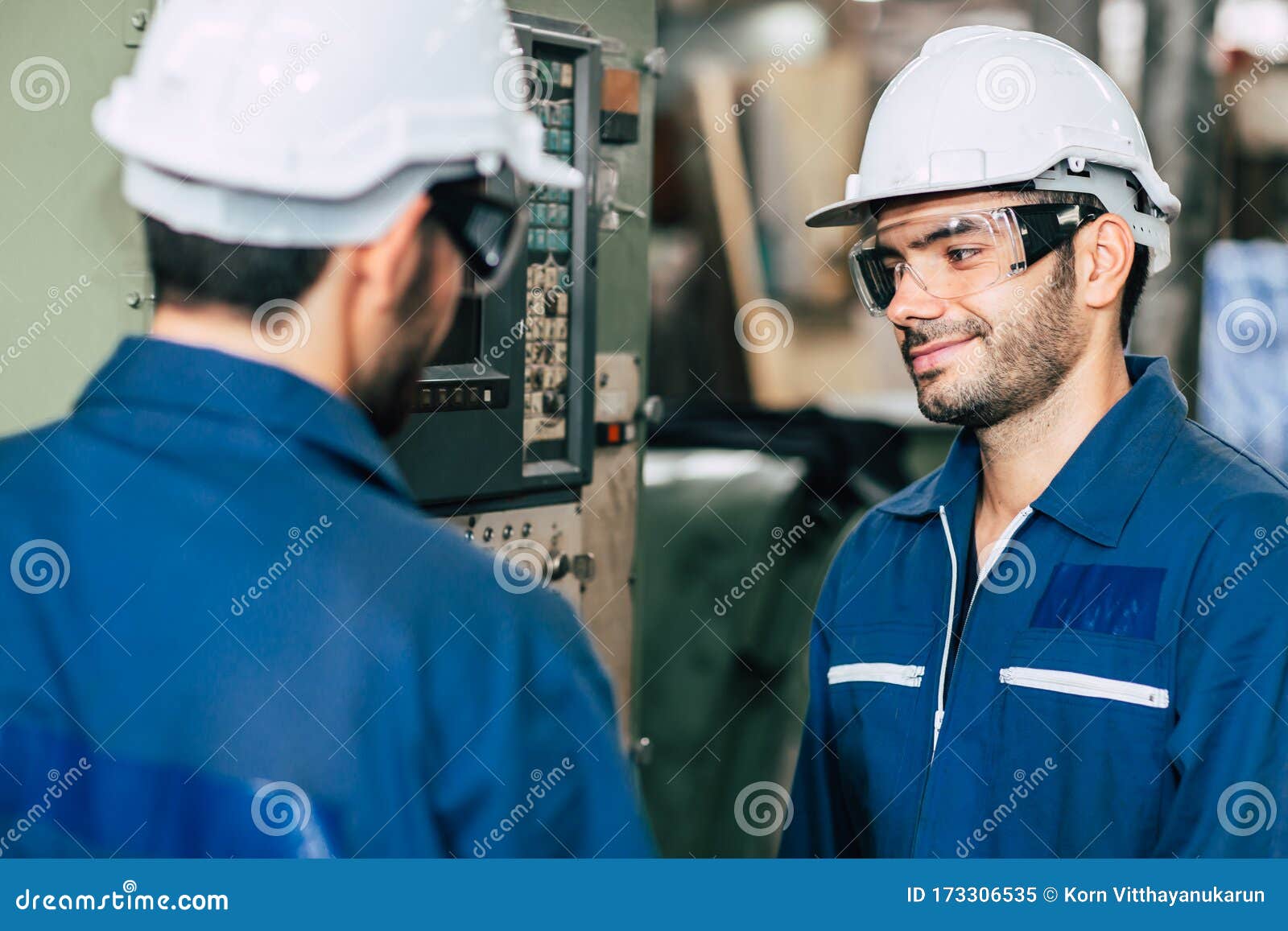Factory Worker Enjoy Working Together with Friend Smiling Happy To ...