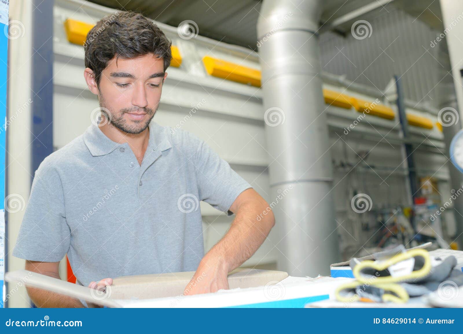 Factory Worker with Hand in Box Stock Photo - Image of metal ...