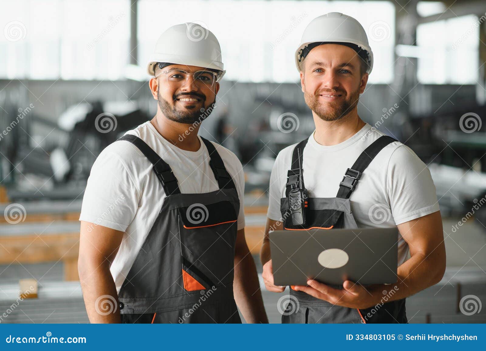 Factory Worker Man and Engineer Manager Working Together a Metal Sheet ...
