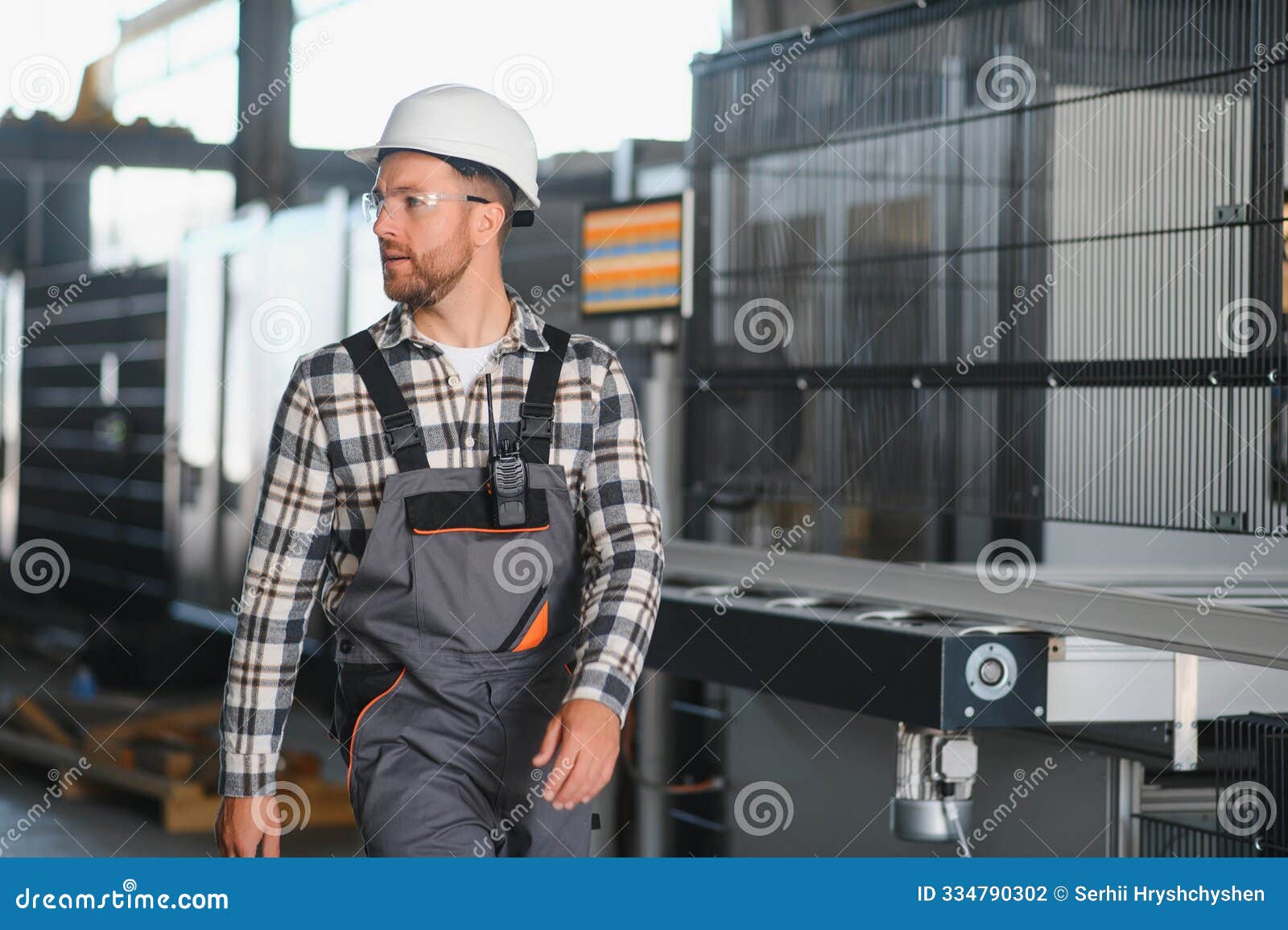 Factory Worker. Man with Helmet Working with Pvc Stock Photo - Image of ...
