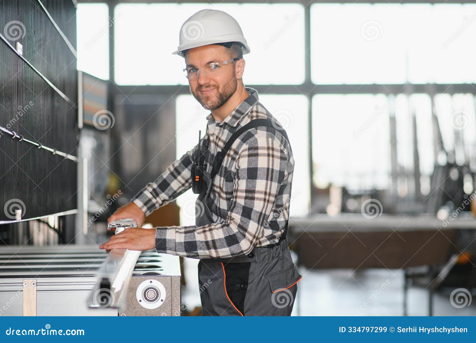 Factory Worker. Man with Helmet Working with Pvc Stock Image - Image of ...
