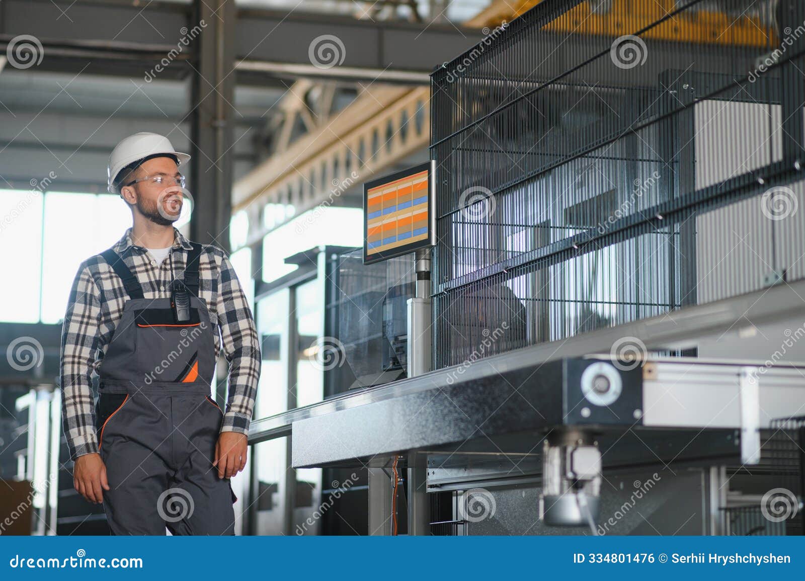 Factory Worker. Man with Helmet Working with Pvc Stock Photo - Image of ...