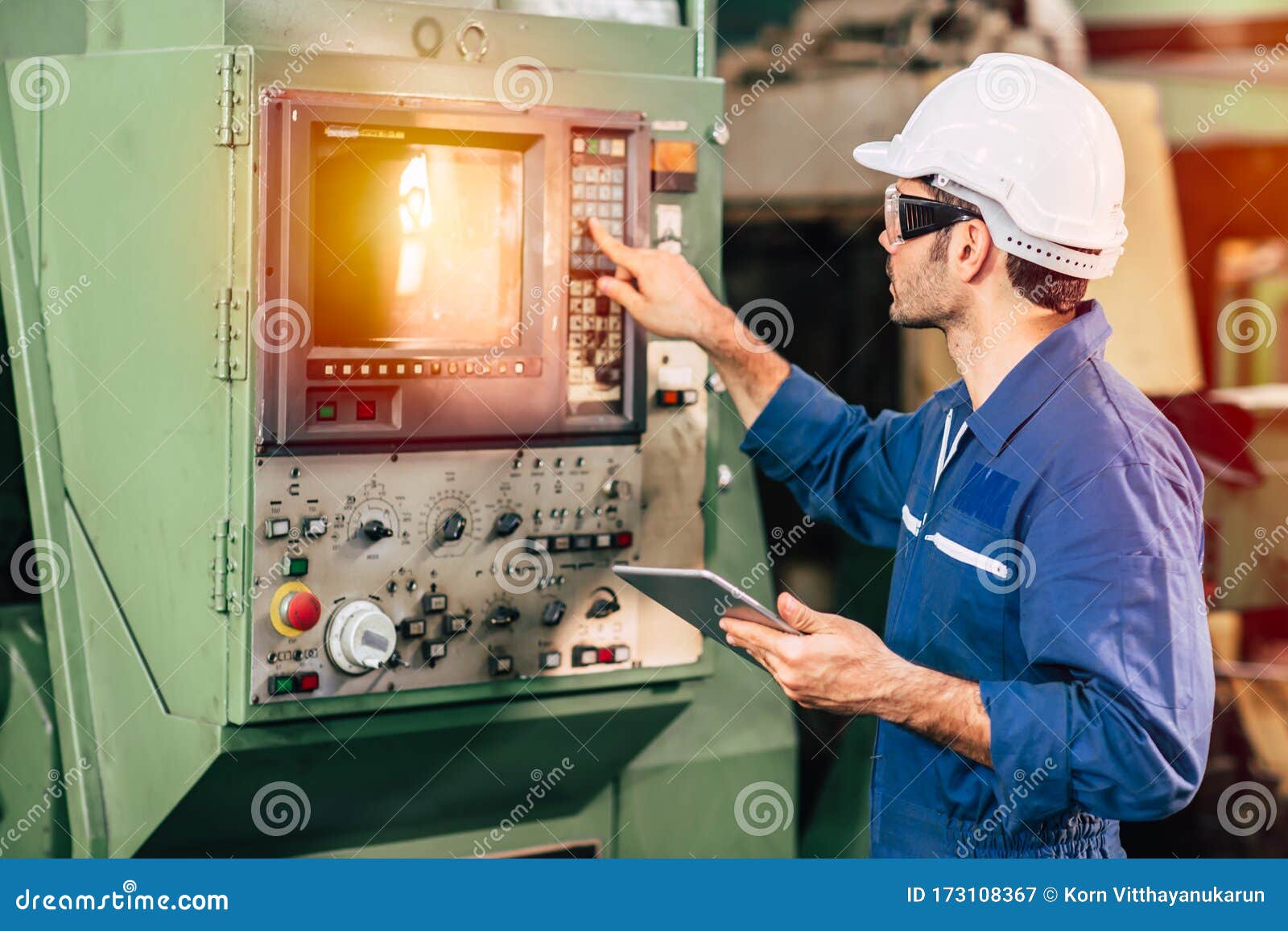 Factory Worker Man Operate the Machine, High Skill Labor Work Industry ...