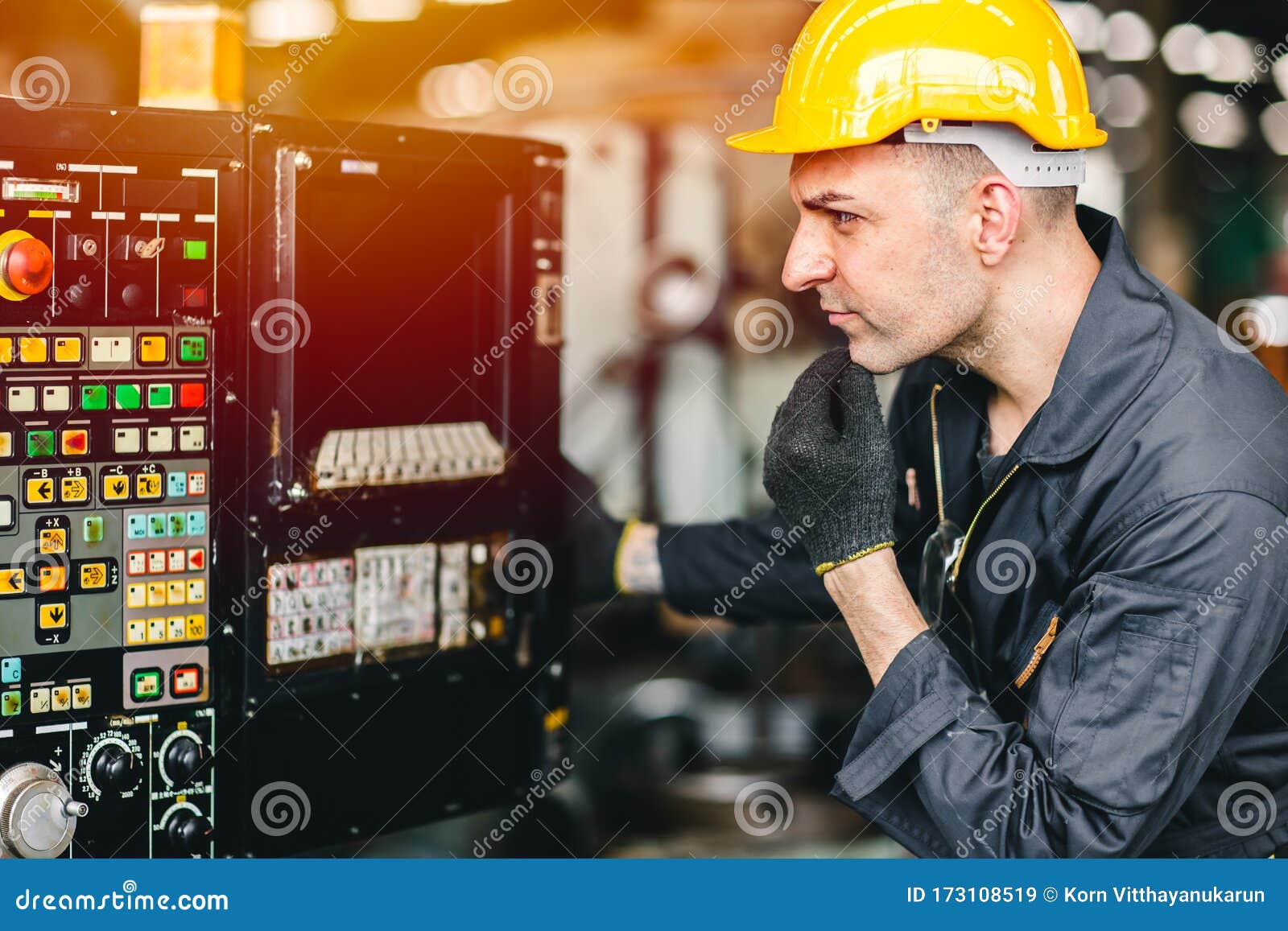 Factory Worker Man Operate the Machine, High Skill Labor Work Industry ...