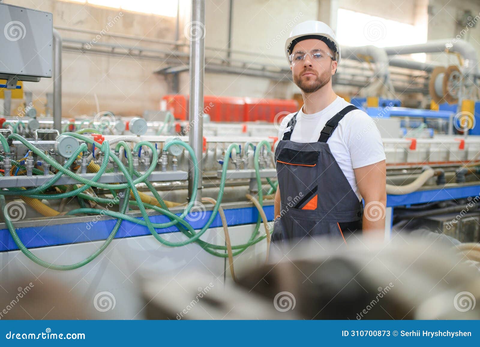 Factory Worker. Man Working on the Production Line Stock Image - Image ...
