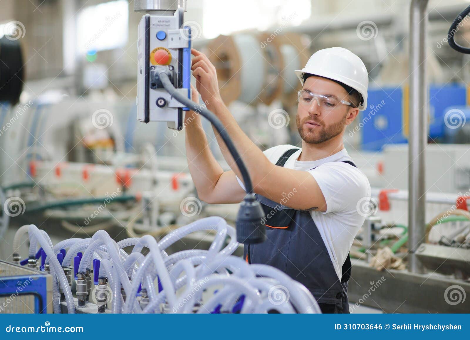 Factory Worker. Man Working on the Production Line Stock Photo - Image ...