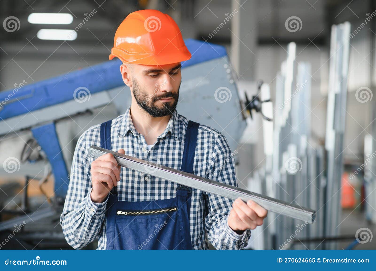 Factory Worker Measures the Metal Profile Stock Image - Image of ...