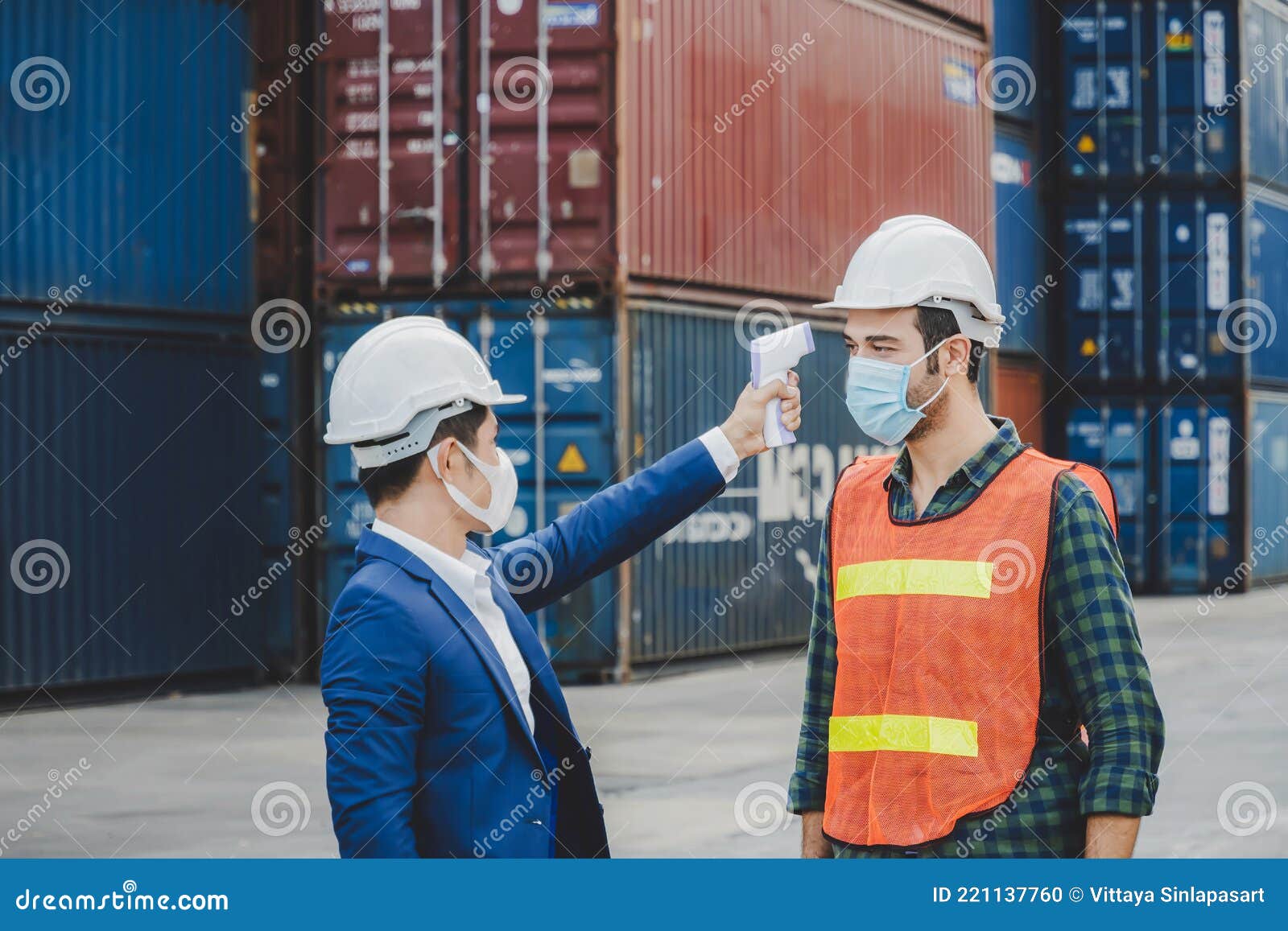 Factory Worker Man Body Temperature Checking Fever by Digital ...