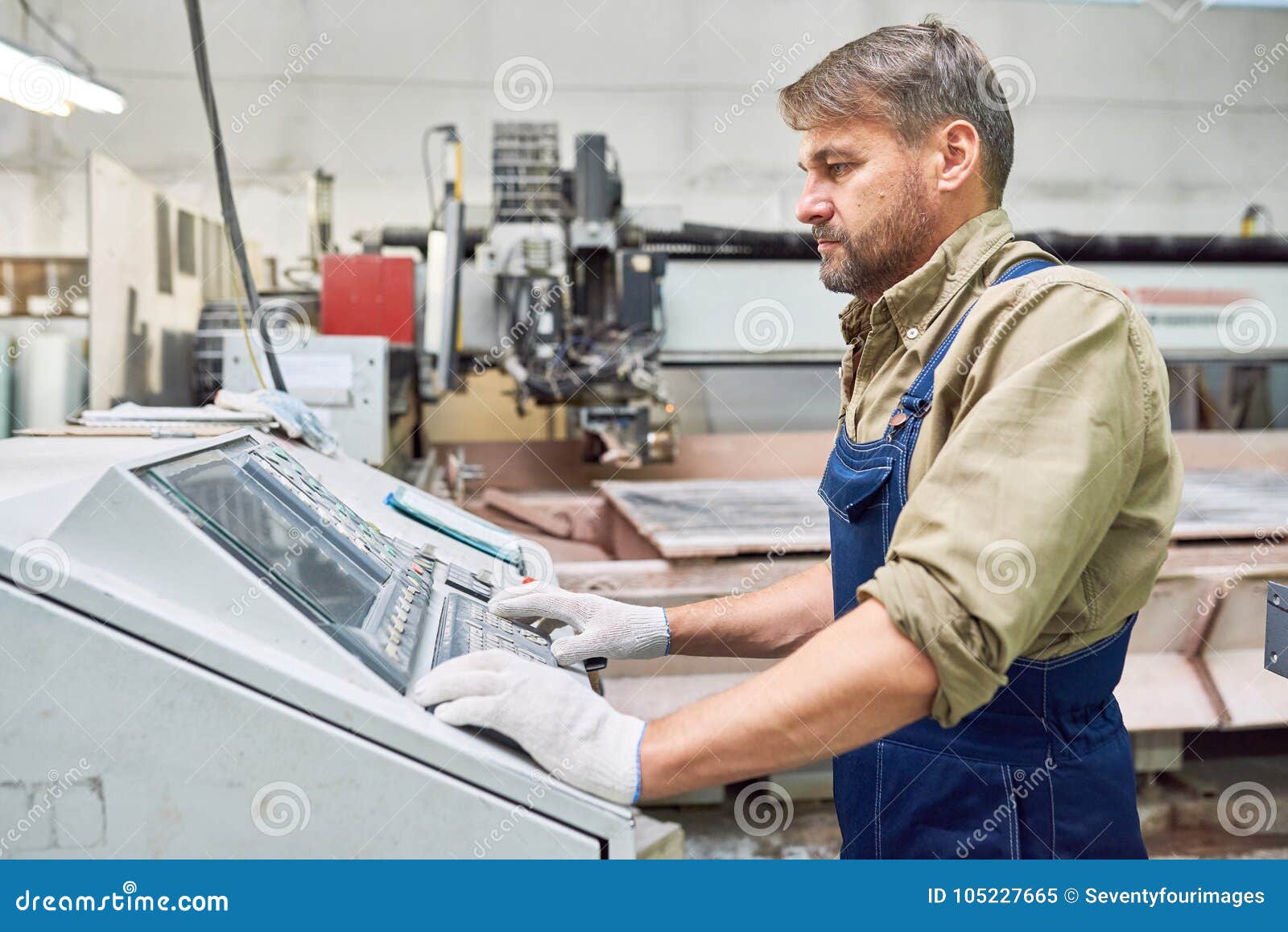 Factory Worker Operating Machine Unit Stock Image - Image of pushing ...