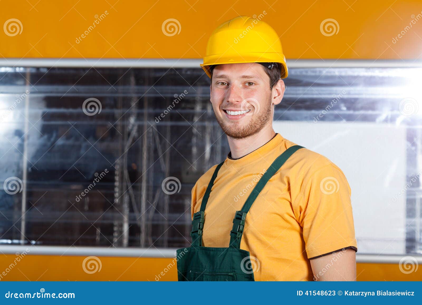 Factory Worker in Overalls and Hardhat Stock Image - Image of staff ...