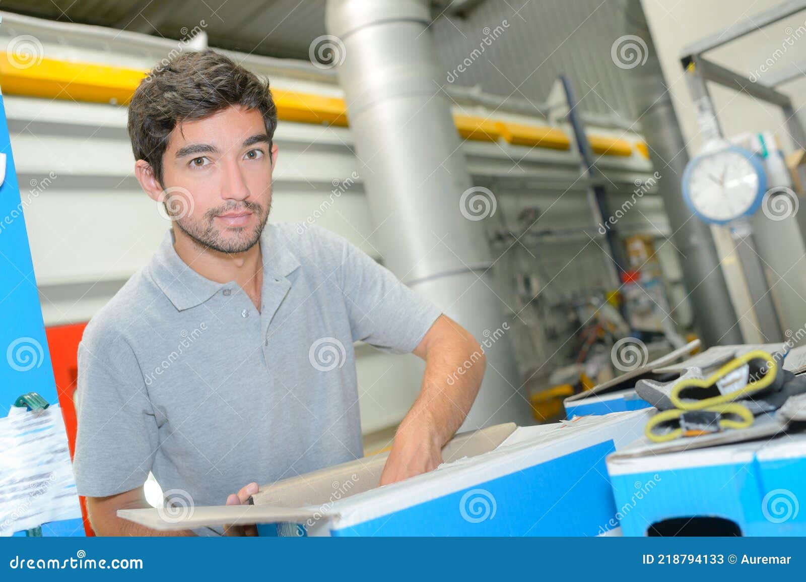 Factory Worker Packing Carton Stock Image - Image of order, delivery ...