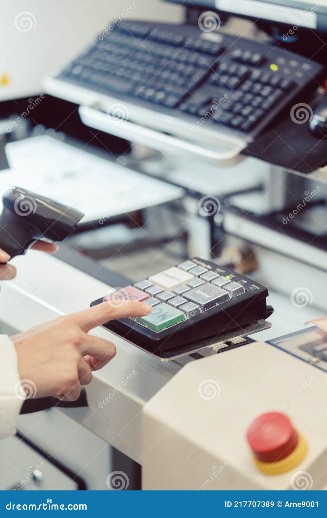 Worker Pressing Buttons On CNC Machine Control Board In Factory ...
