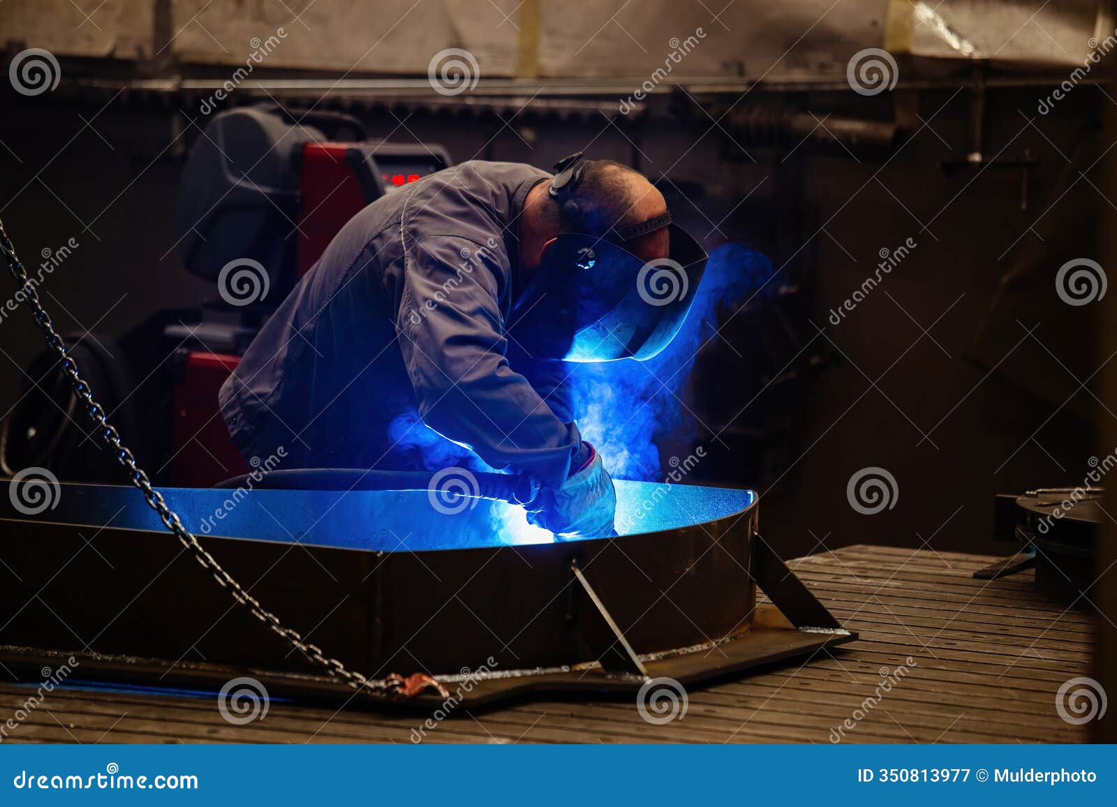 Factory Worker in Protective Mask Welding Iron Parts Stock Image ...