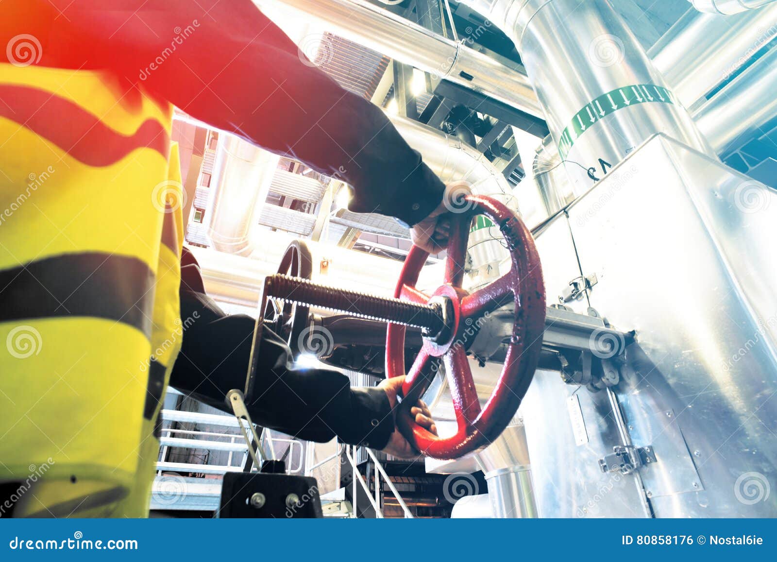 Factory Worker Turning Valve Stock Photo - Image of control, fixtures ...
