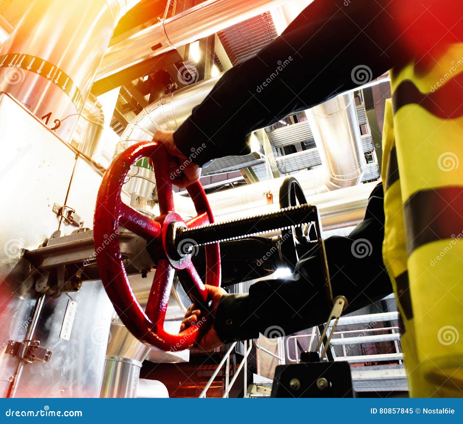 Factory Worker Turning Valve Stock Image - Image of person, adult: 80857845