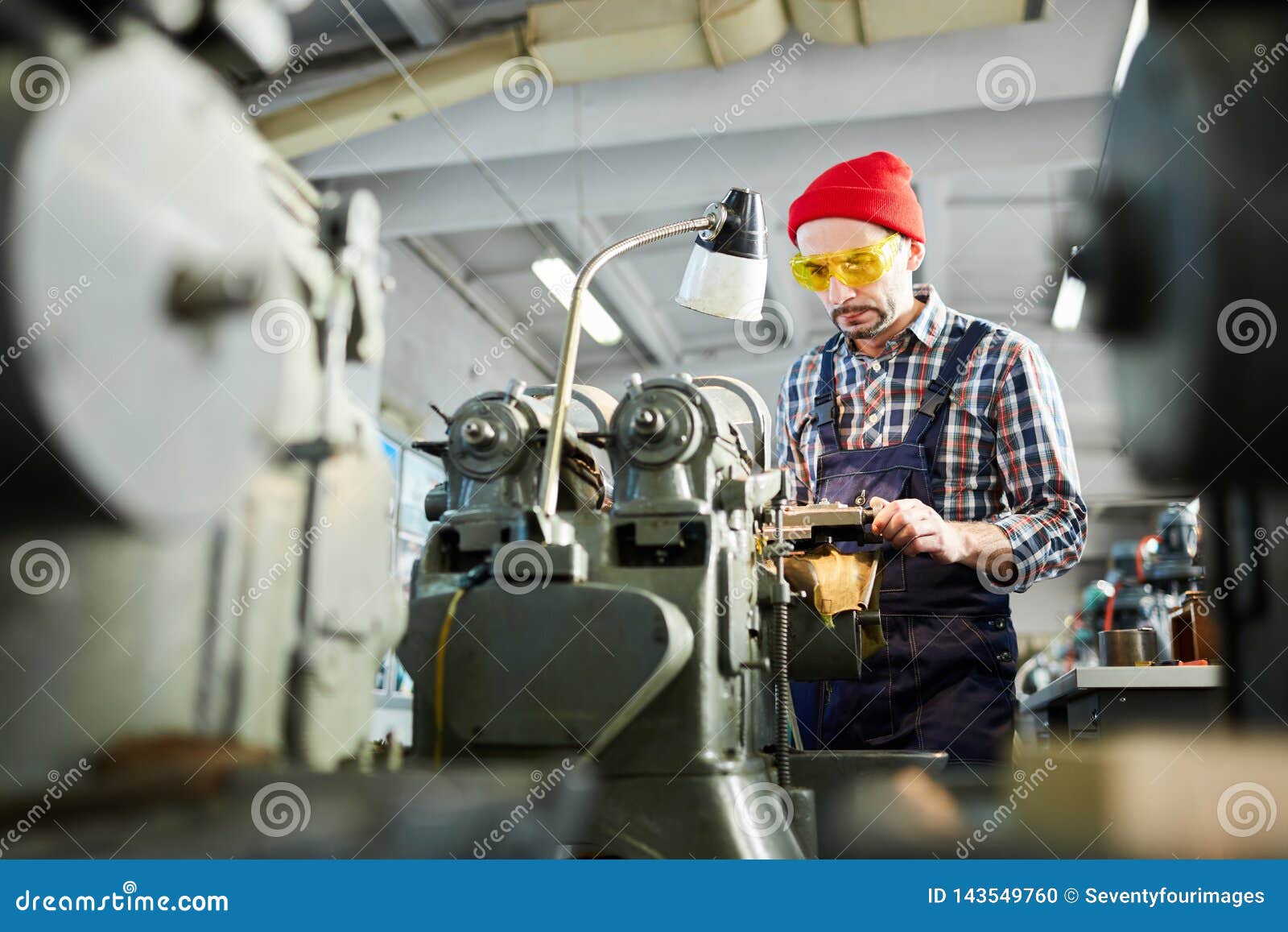 Factory Worker Using Machine Unit Stock Photo - Image of modern ...