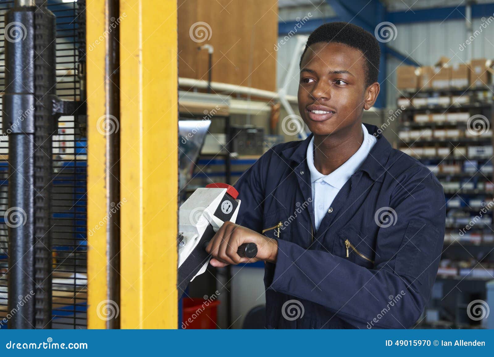 Factory Worker Using Powered Fork Lift To Load Goods Stock Photography ...