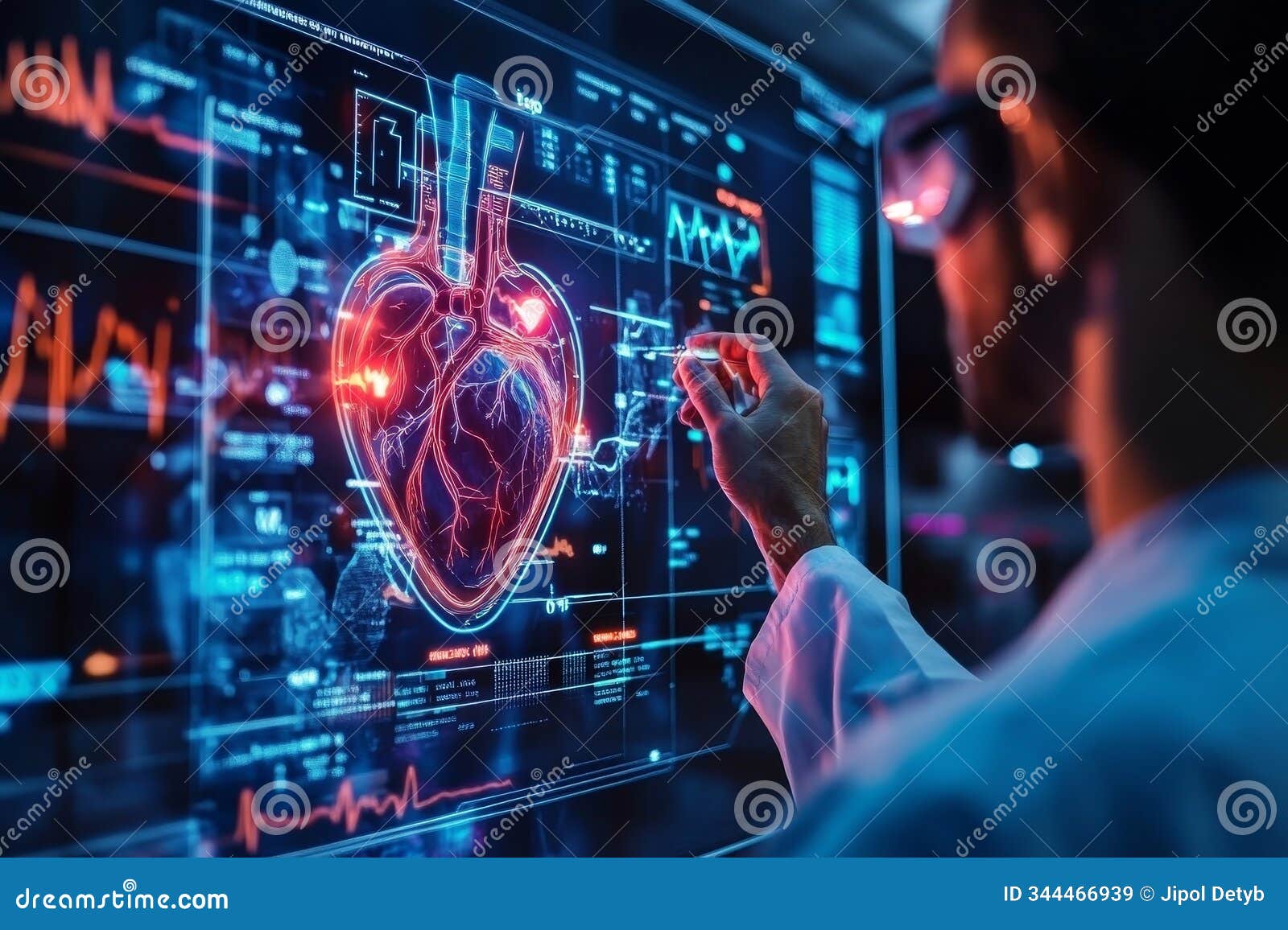 Factory Worker Views a Holographic Projection of a Machine Internals ...