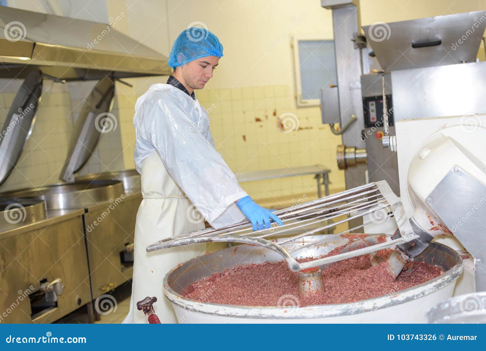 Factory Worker Watching Over Vat Food Stock Photo - Image of metal ...