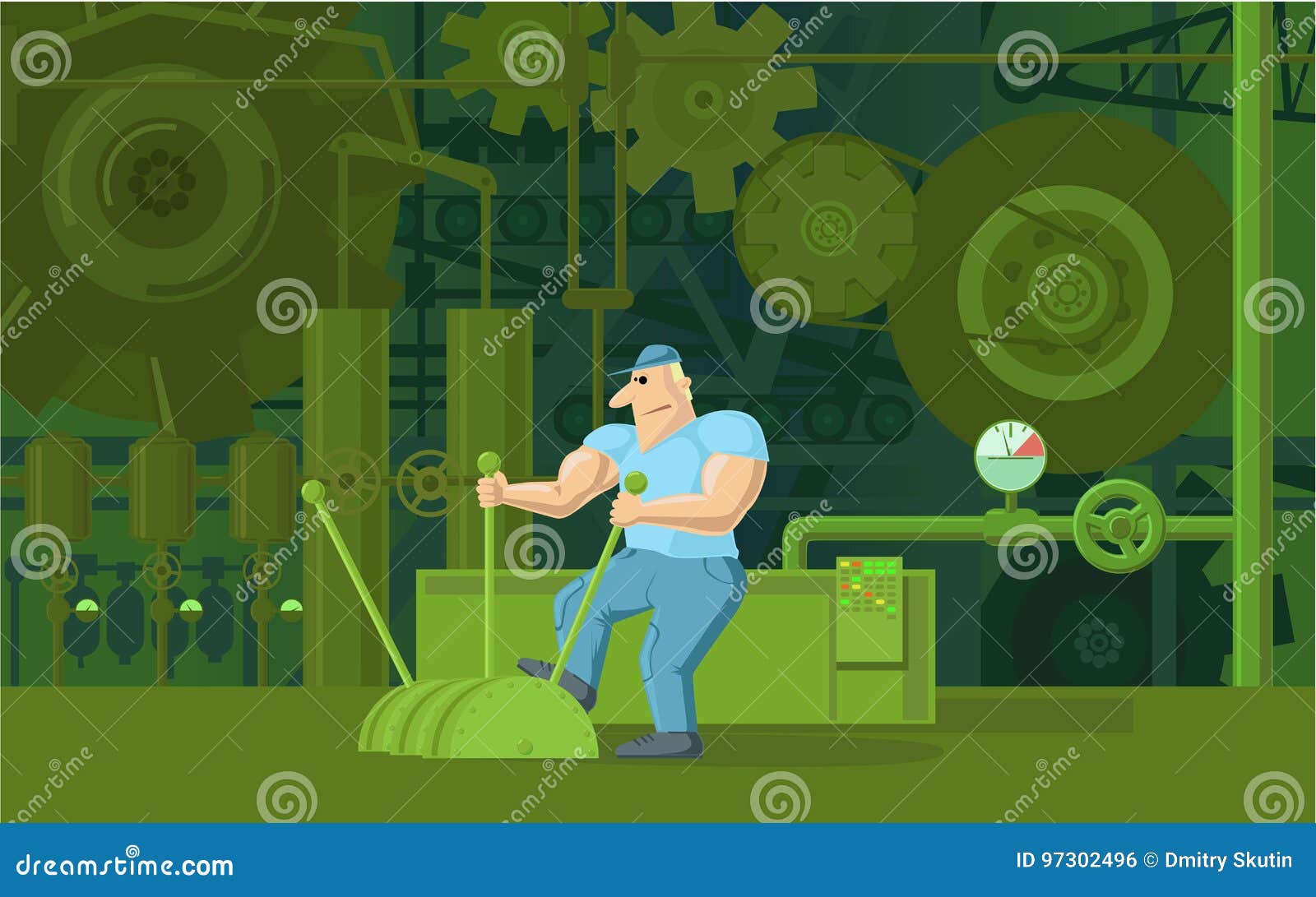 Factory Worker is Working on the Factory Machines. Stock Vector ...