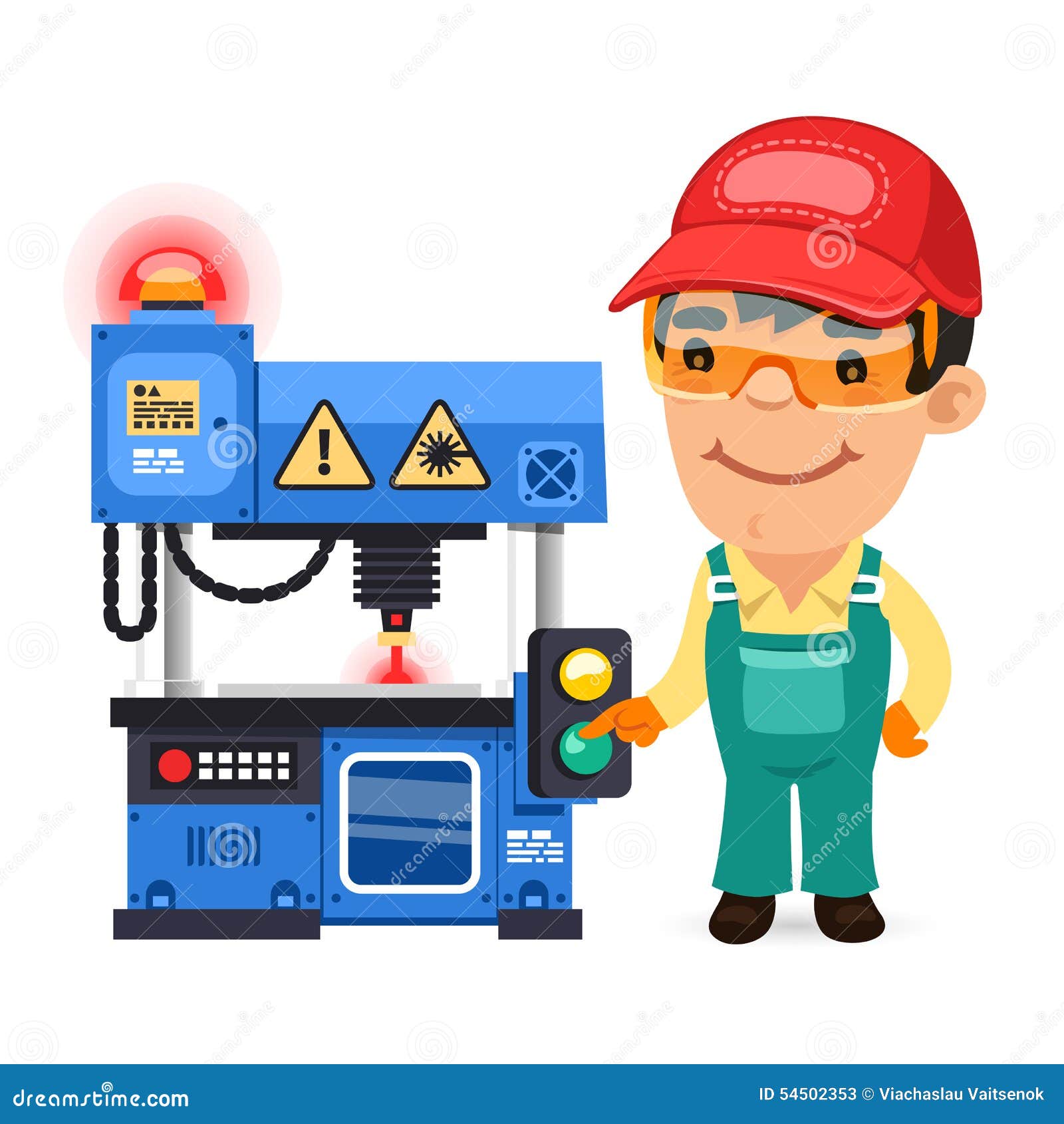 Factory Worker Is Working On Laser Plotter Cartoon Vector ...