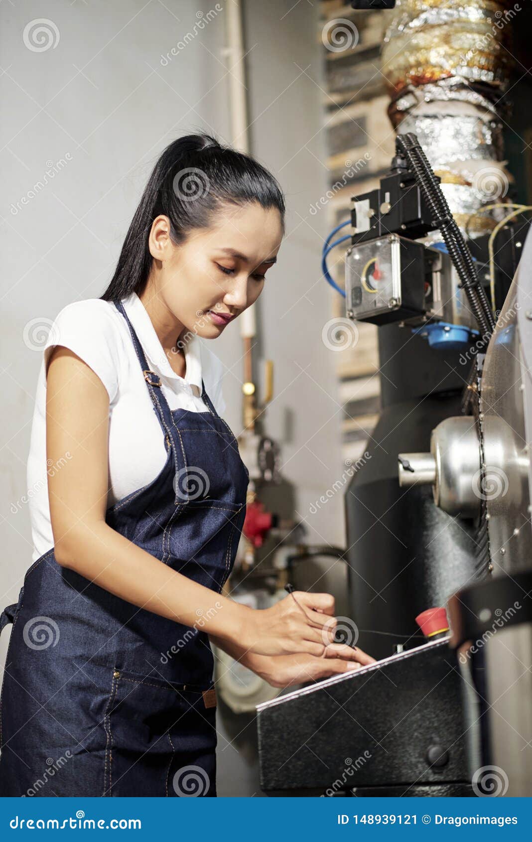 Factory Worker Working with Machine Stock Image - Image of production ...