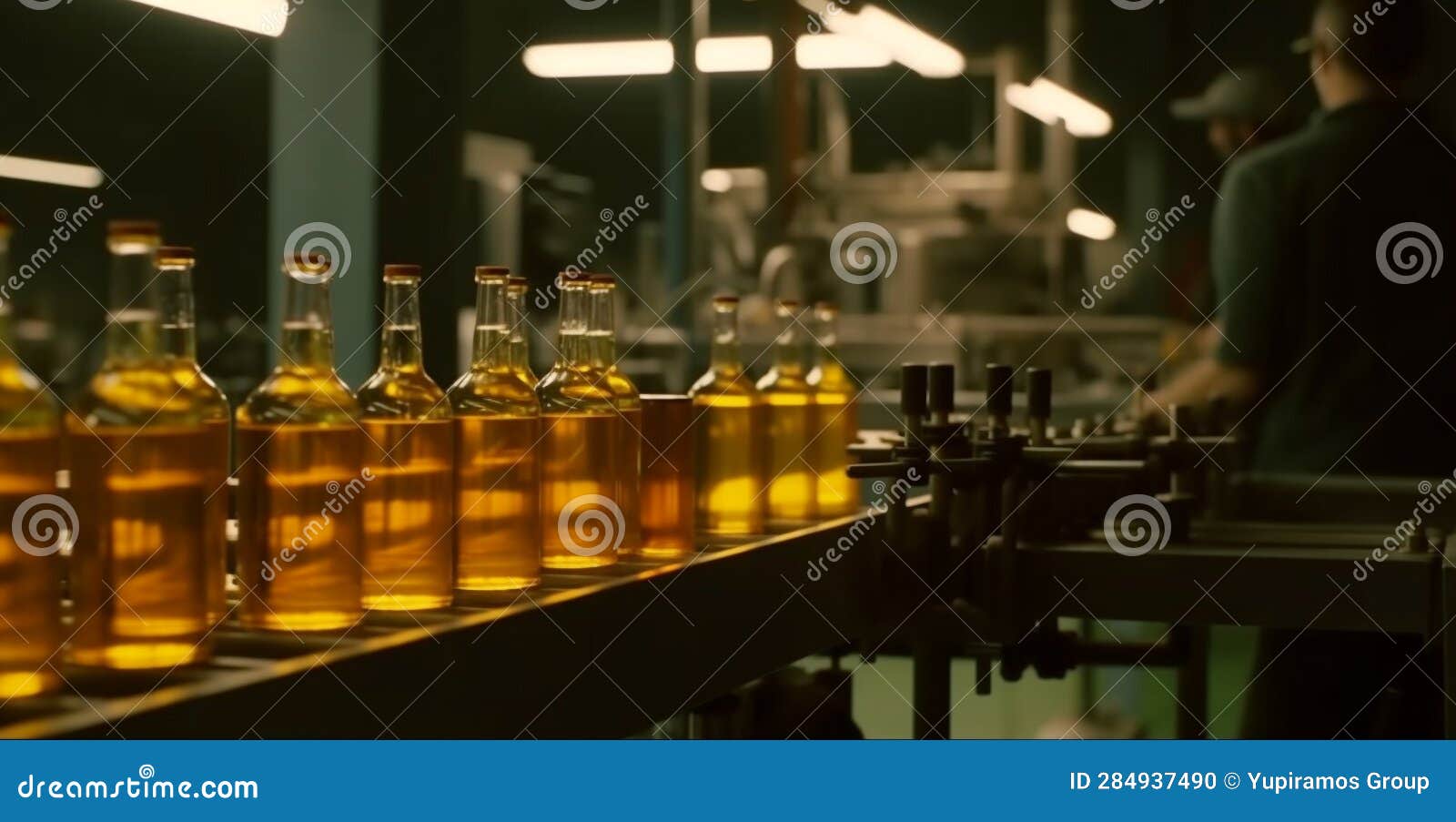 Factory Workers in a Brewery Bottle Liquid for Production Line ...