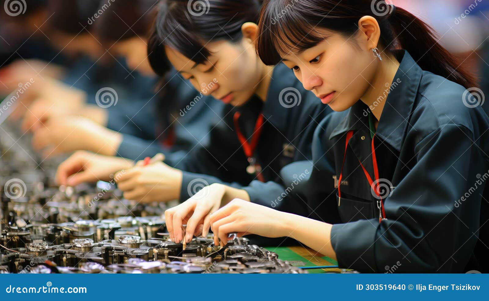Factory Workers Collaboratively Assembling and Inspecting Products with ...