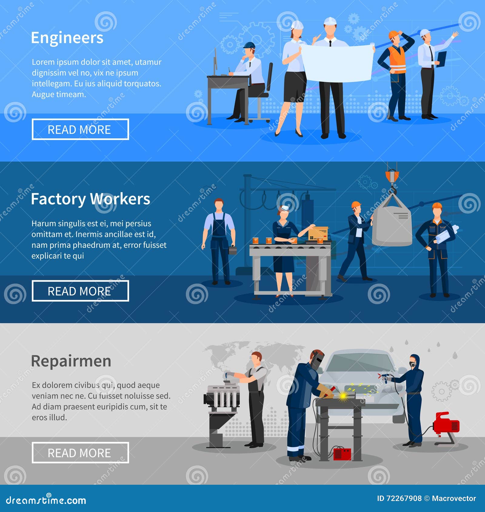 Factory Workers Horizontal Banners Stock Vector - Illustration of ...