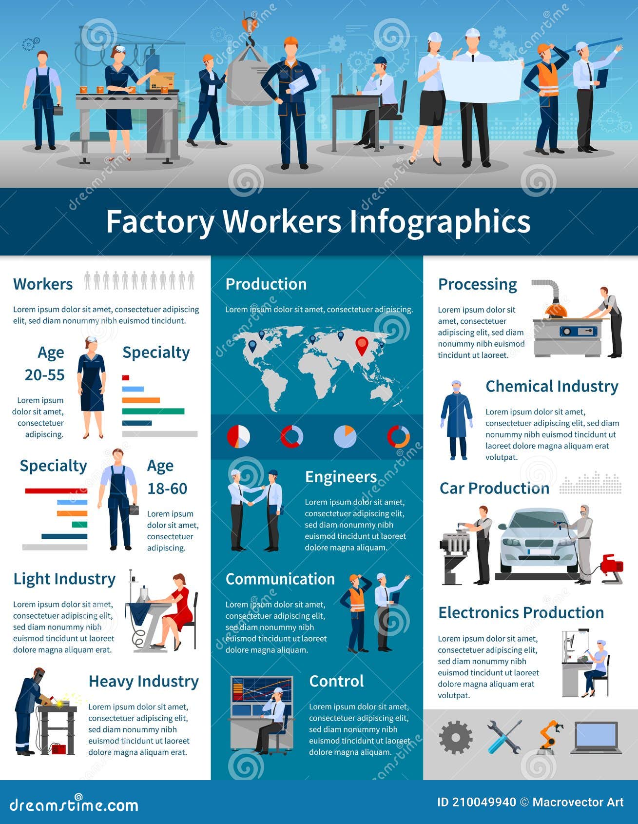 Factory Workers Infographics Poster Stock Vector - Illustration of ...