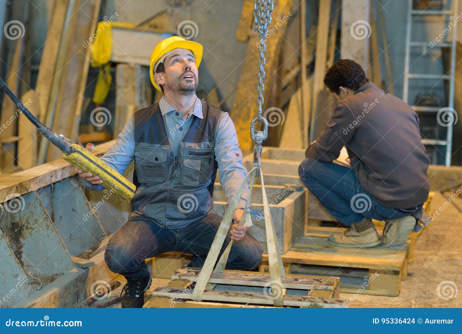 Factory Workers Using Pulley Stock Photo - Image of rope, lifting: 95336424