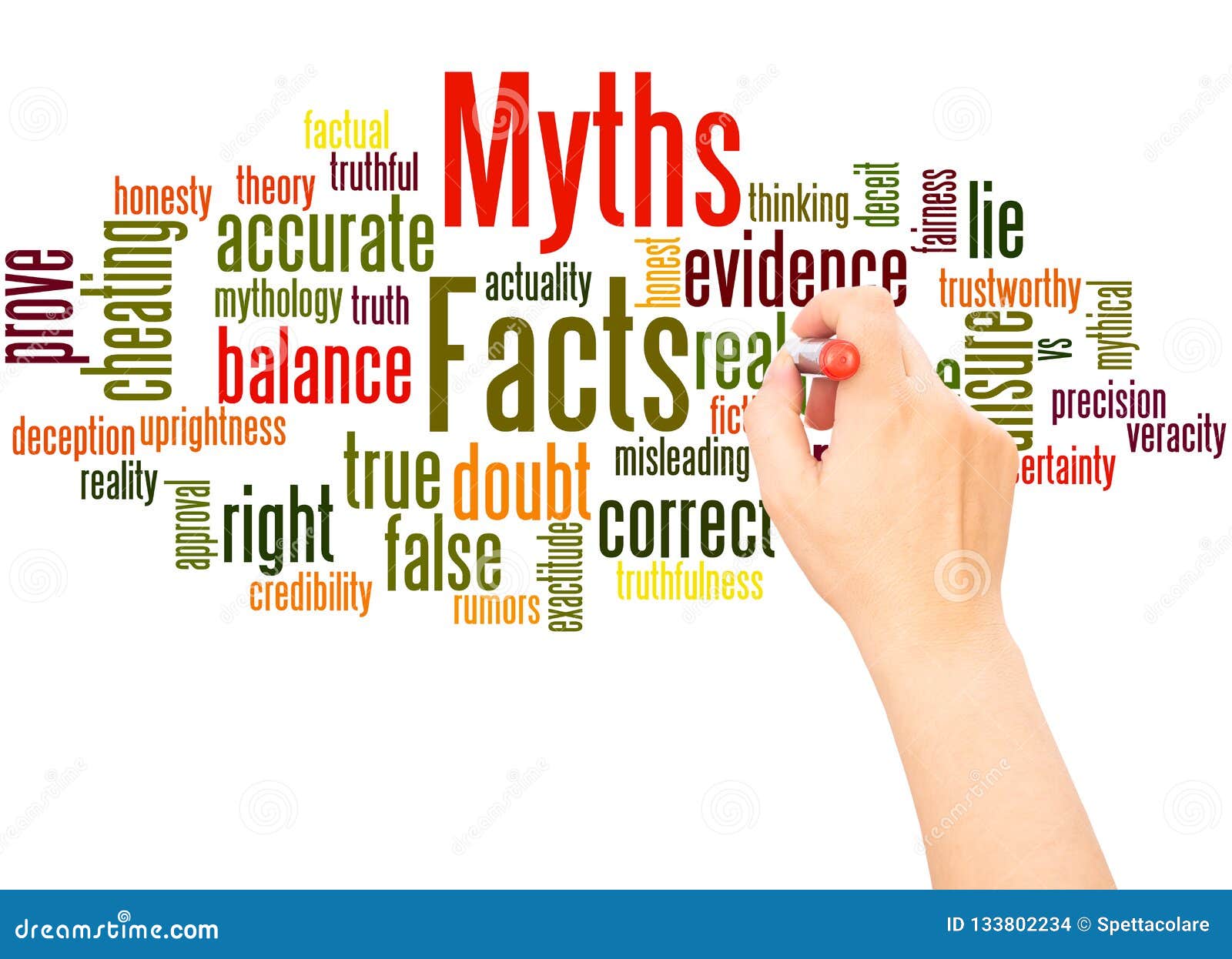 Facts - Myths Word Cloud Hand Writing Concept Stock Illustration ...