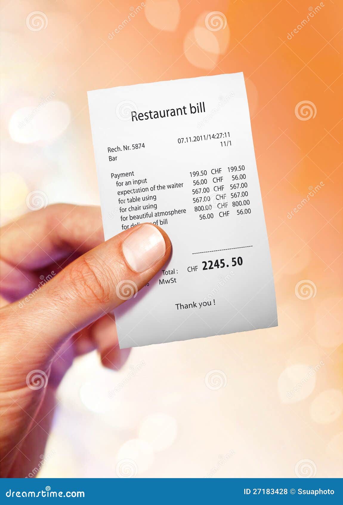 Facture de restaurant photo stock. Image du défrayez - 27183428