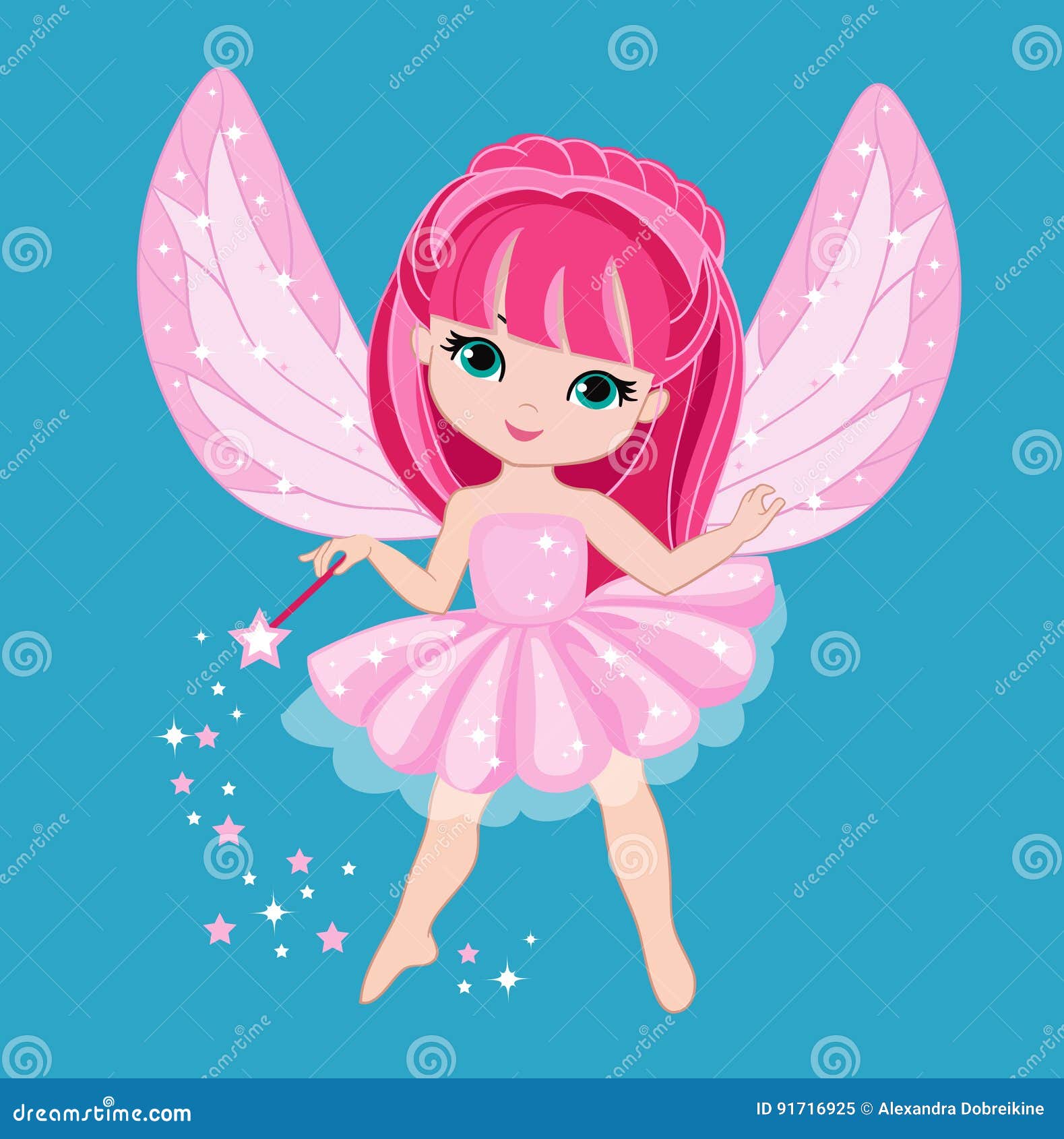 Fada Pequena Bonita Com Cabelo Cor-de-rosa Ilustração do Vetor ...