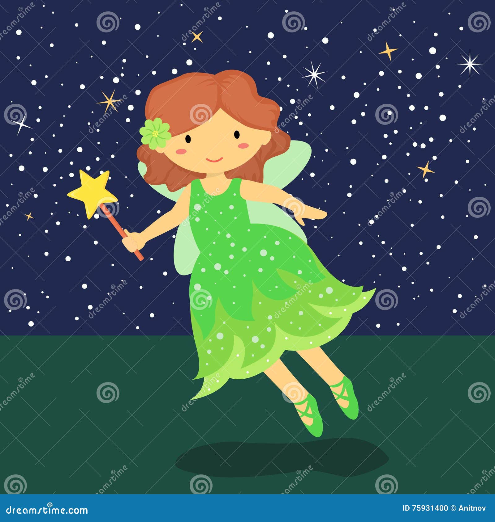 Fada verde pequena bonito ilustração do vetor. Ilustração de fofofo ...