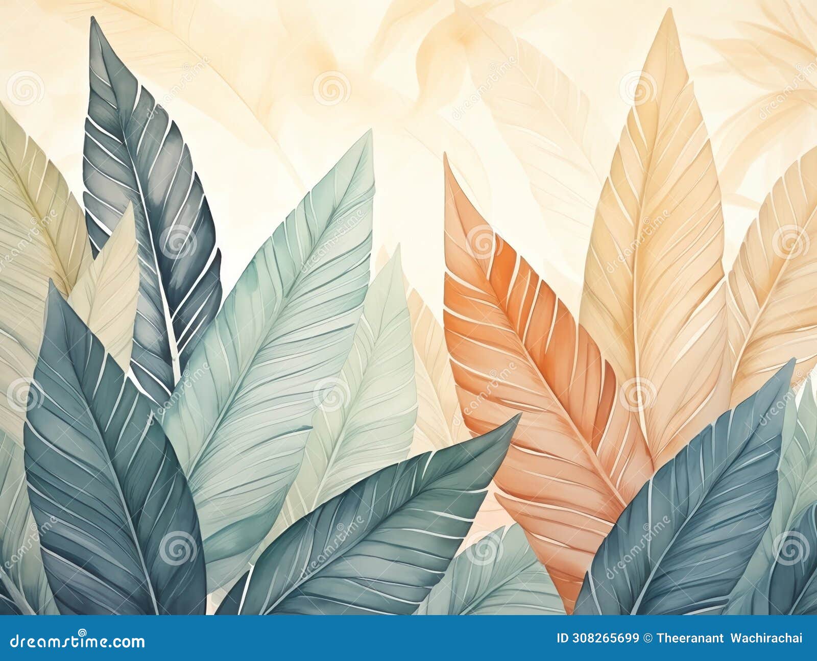 Faded Beige Background and Leaves Drawing - 1 Stock Illustration ...