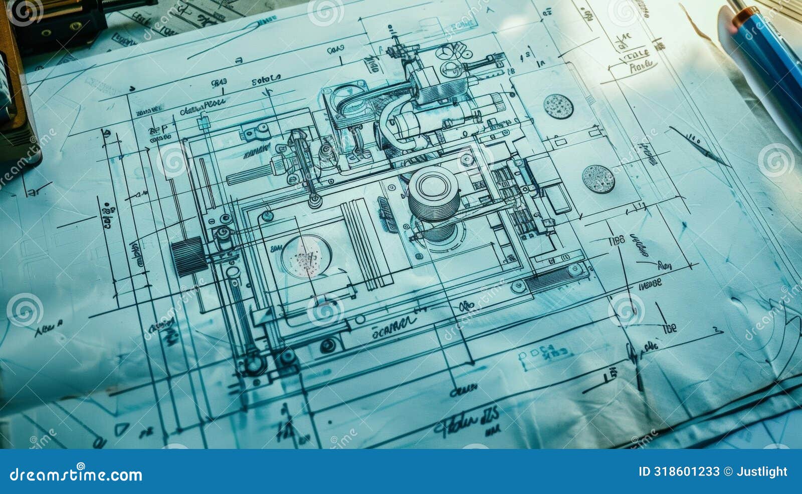 A Faded Blueprint Sketch of a Prototype Bioprinter from the 1980s with ...