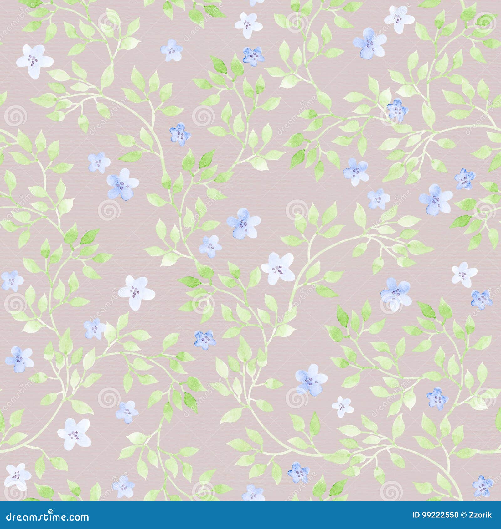 Faded Grass, Flowers. Ditsy Pastel Repeated Pattern. Watercolor Stock ...