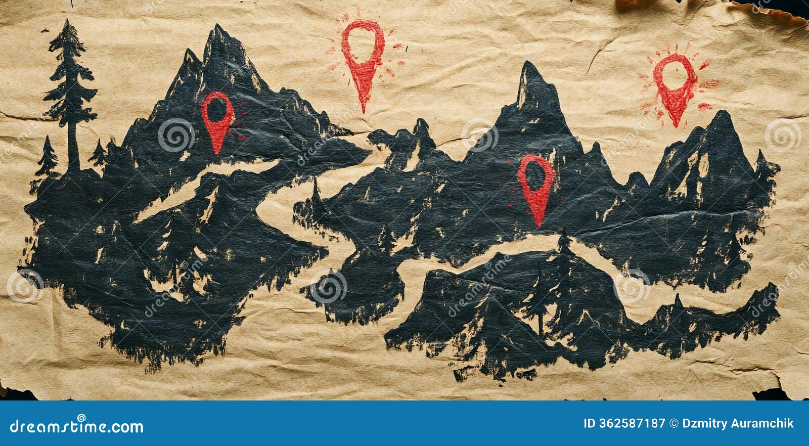 A Faded Parchment Map Featuring a Winding Route that Culminates at a ...